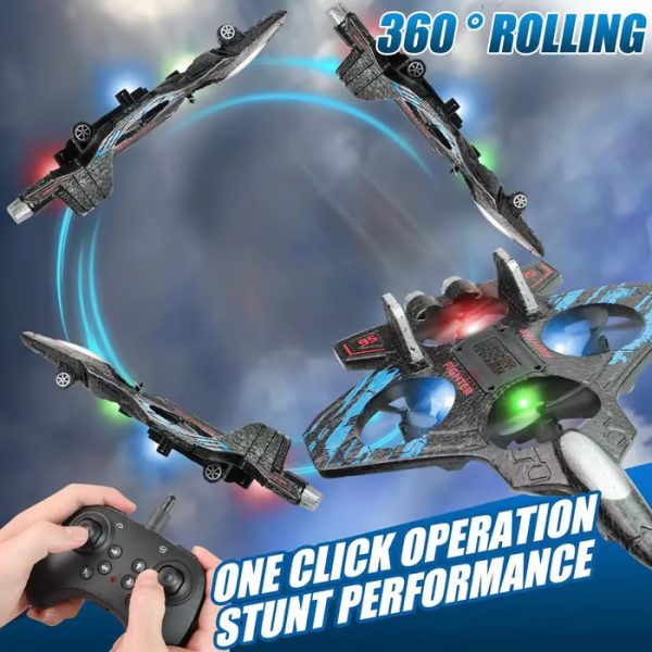 RC Stunt Fighter Jet Toy for Kids with 360° Flips & LED Lights – Gadget ...